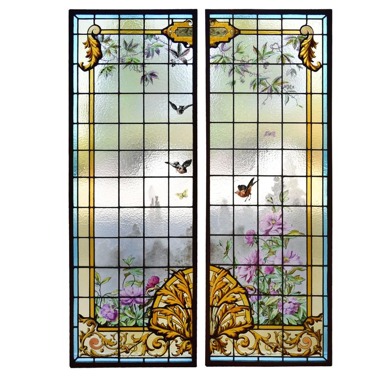 English Two-Panel Art Glass Window at 1stDibs