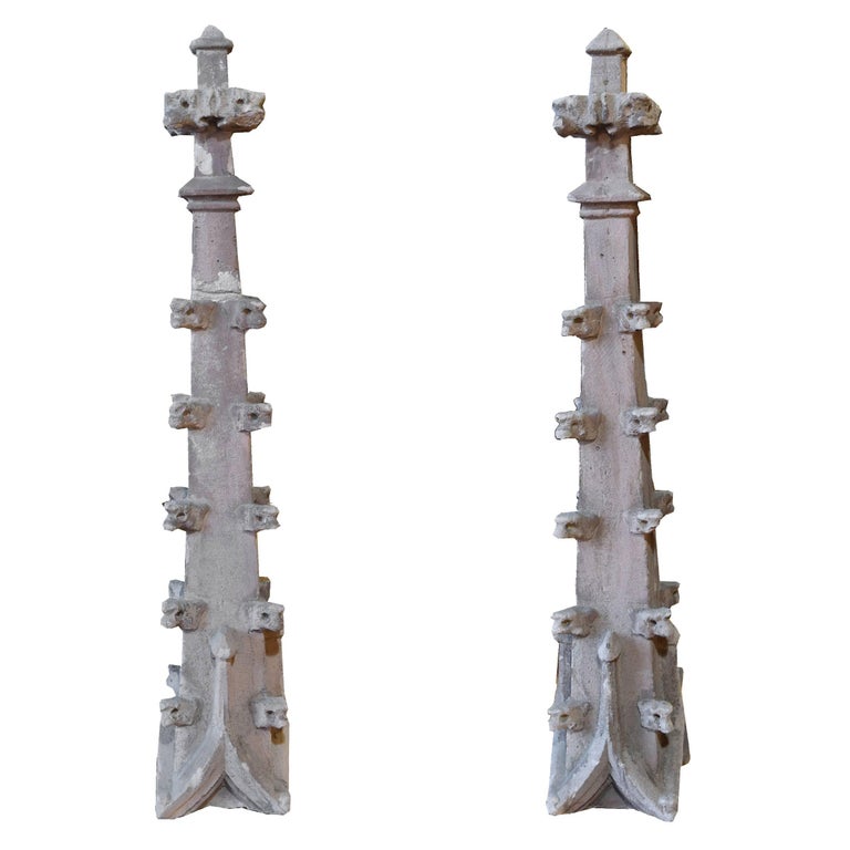 Pair of Carved Stone Crocketed Finials For Sale at 1stDibs