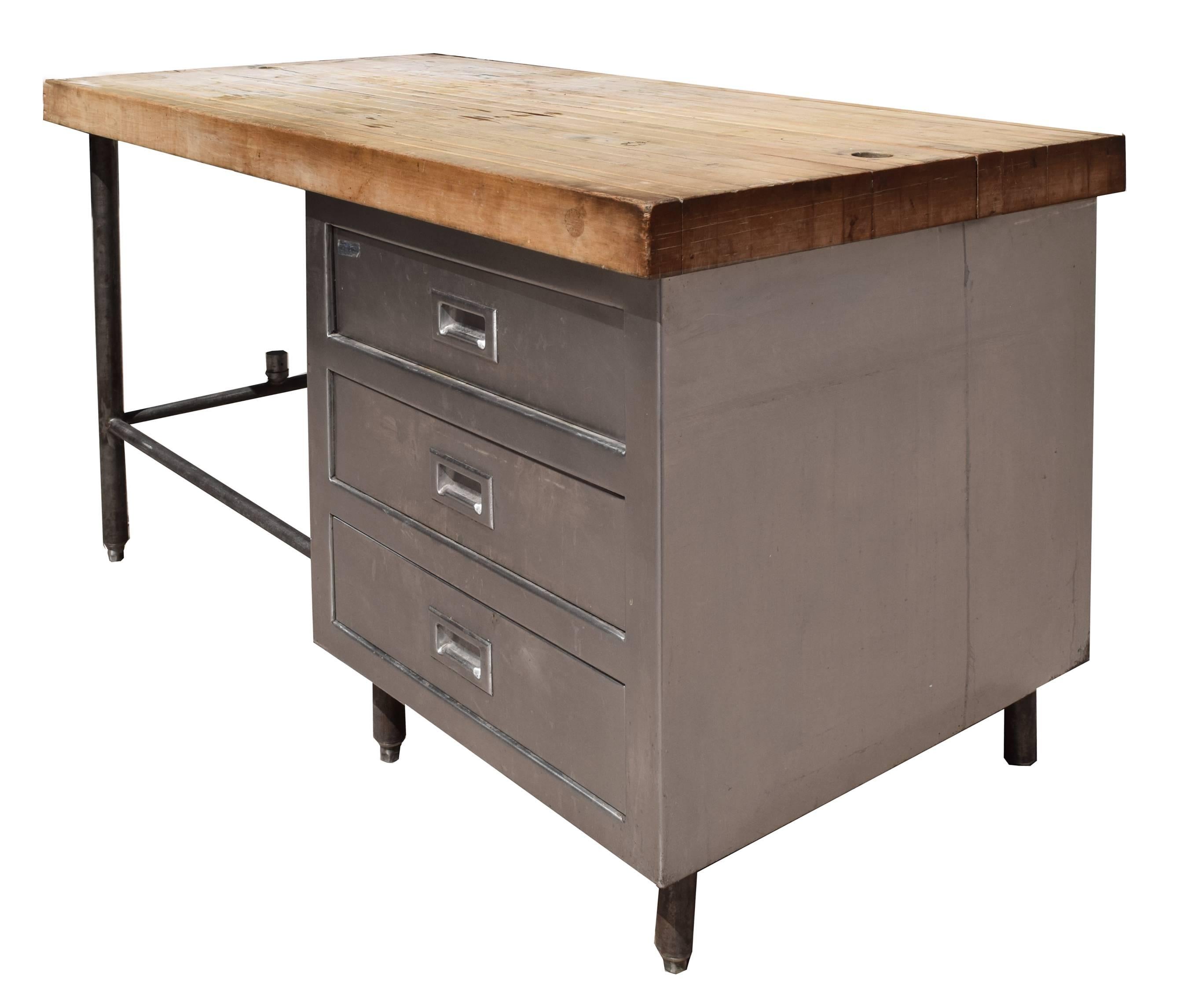 Industrial Table with Butcher Block Top at 1stDibs
