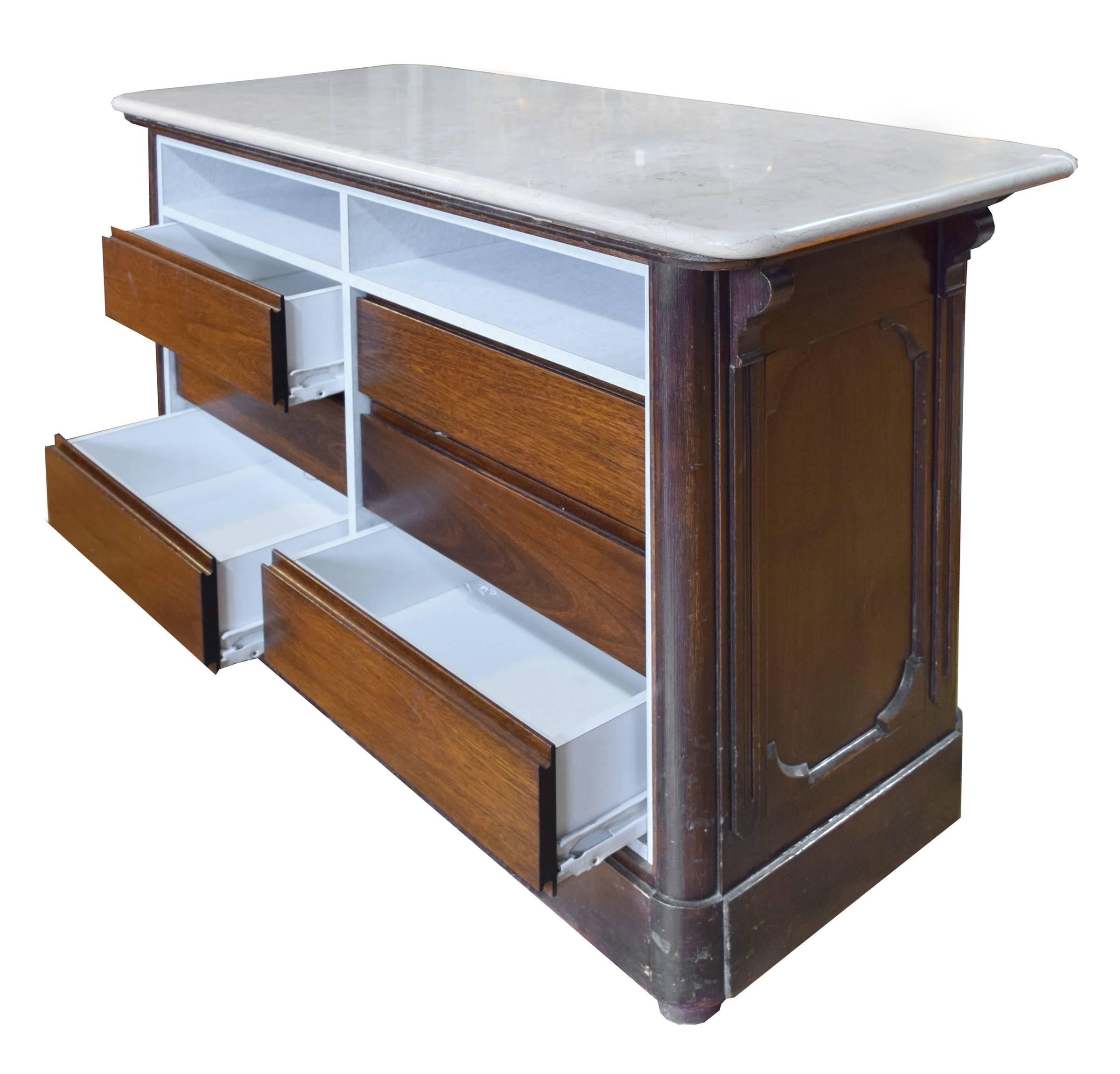 Italian Wood and Marble Counter with Drawers at 1stDibs