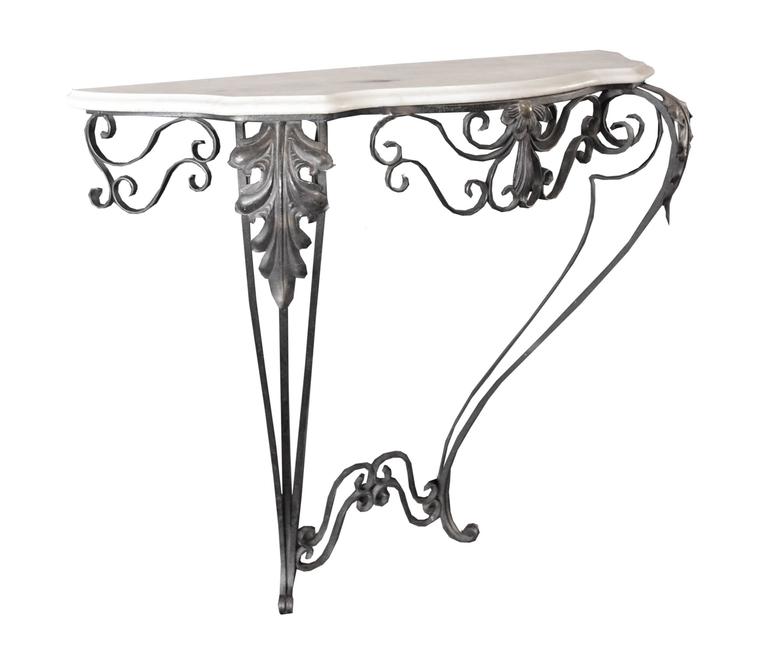 Iron Wall Console with Marble Top at 1stDibs