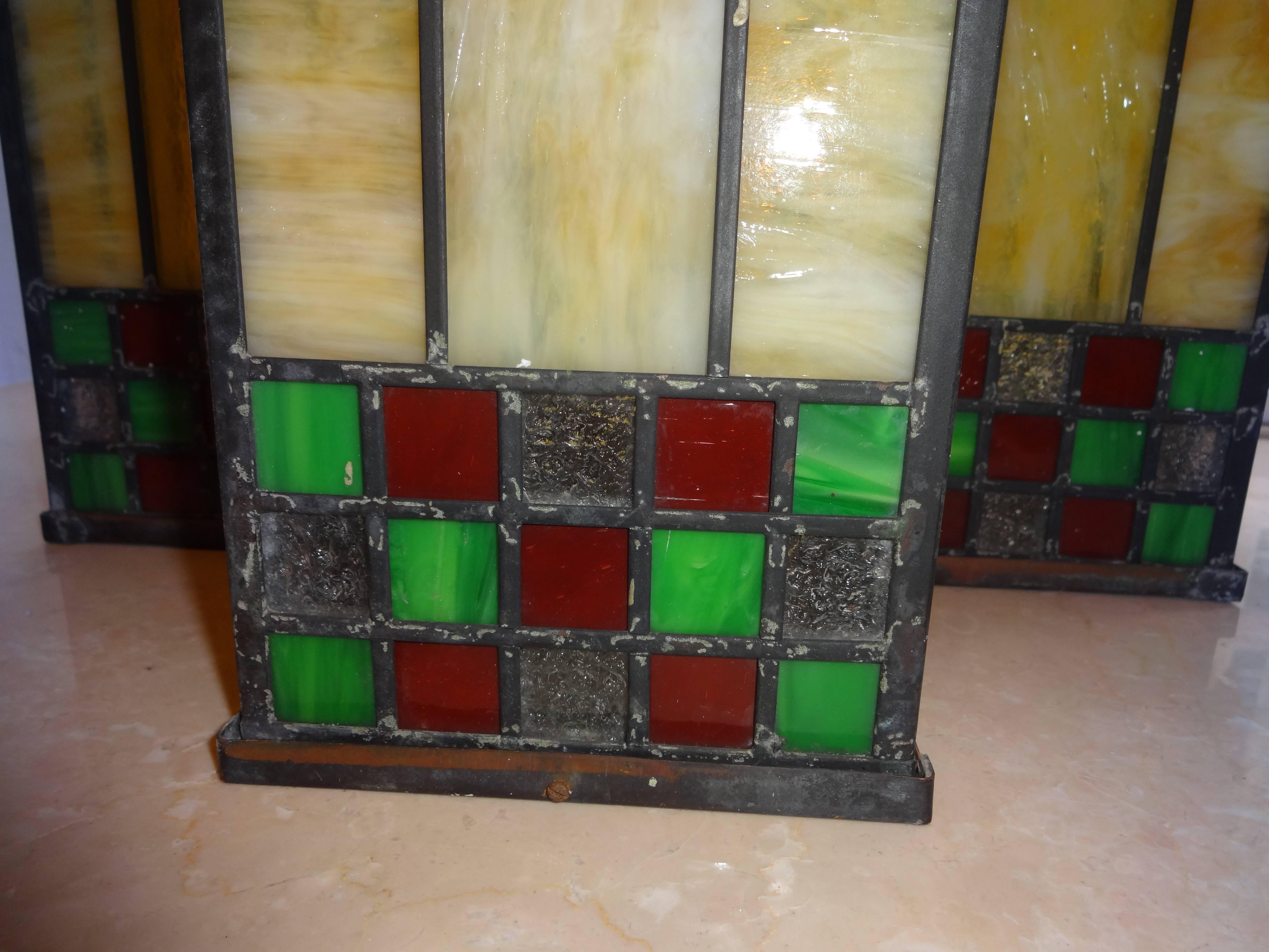 Pair Frank Lloyd Wright Studio Prairie Stain Glass Light Fixtures at ...