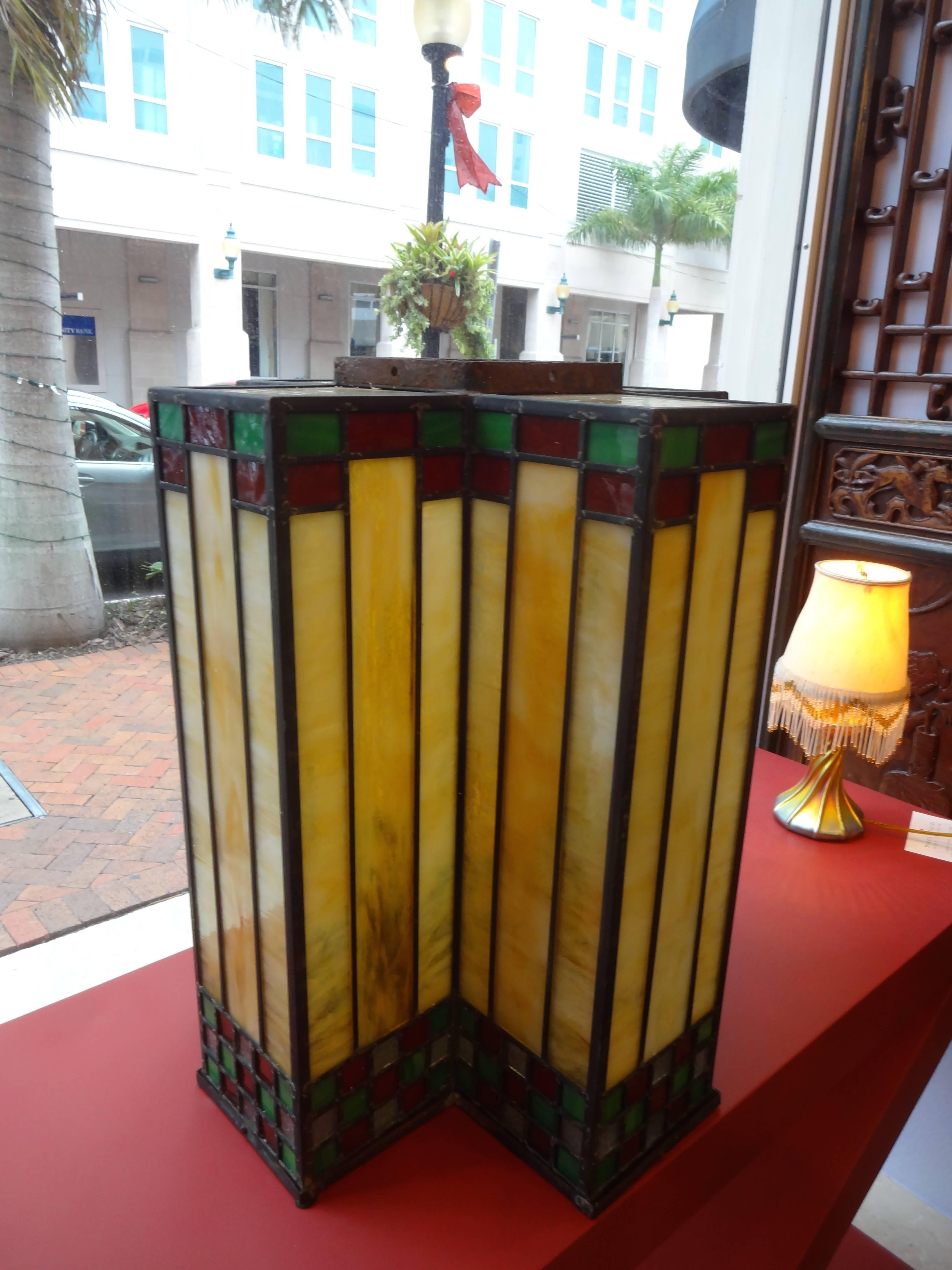 Pair Frank Lloyd Wright Studio Prairie Stain Glass Light Fixtures at ...