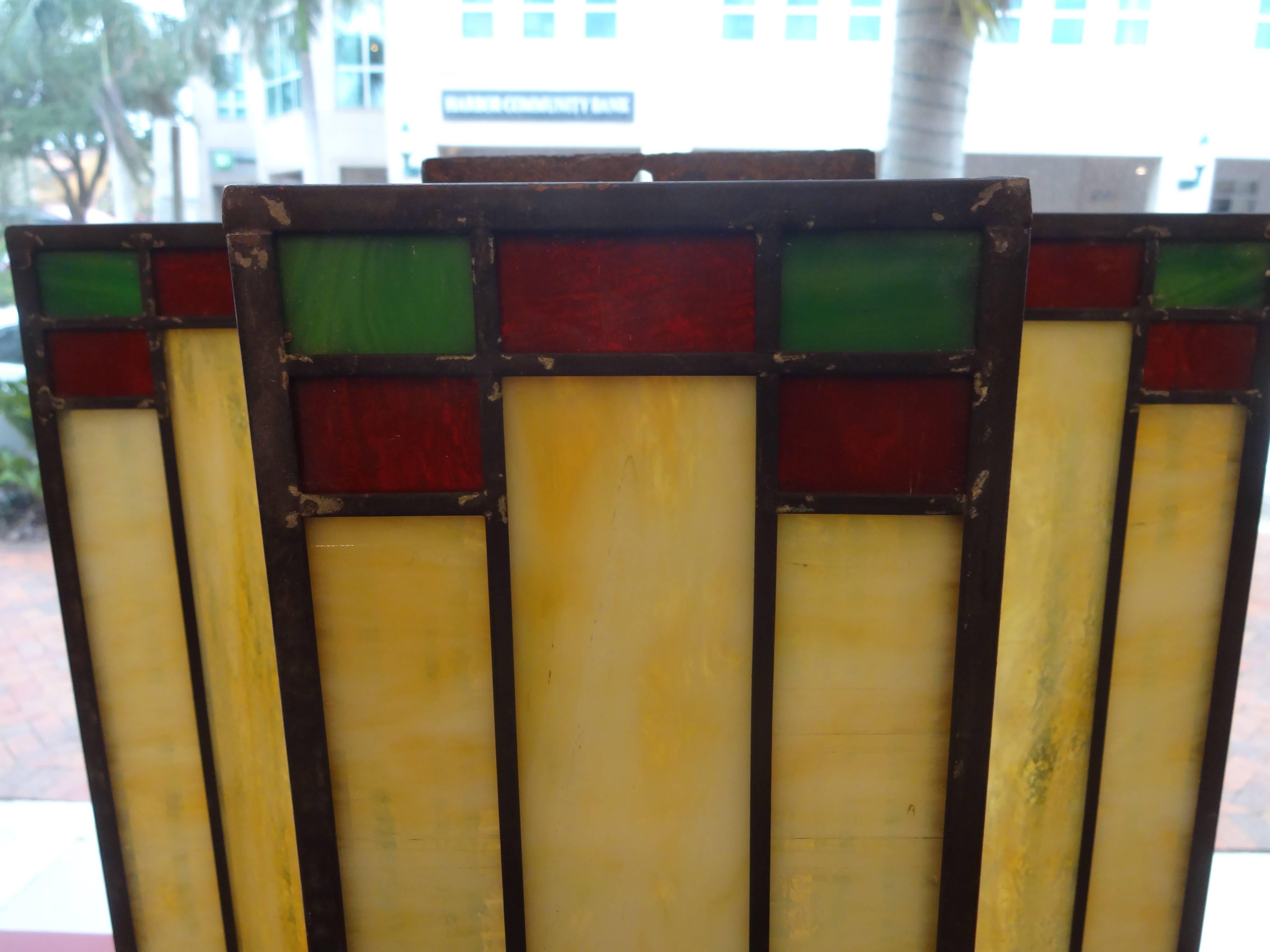 Pair Frank Lloyd Wright Studio Prairie Stain Glass Light Fixtures at ...