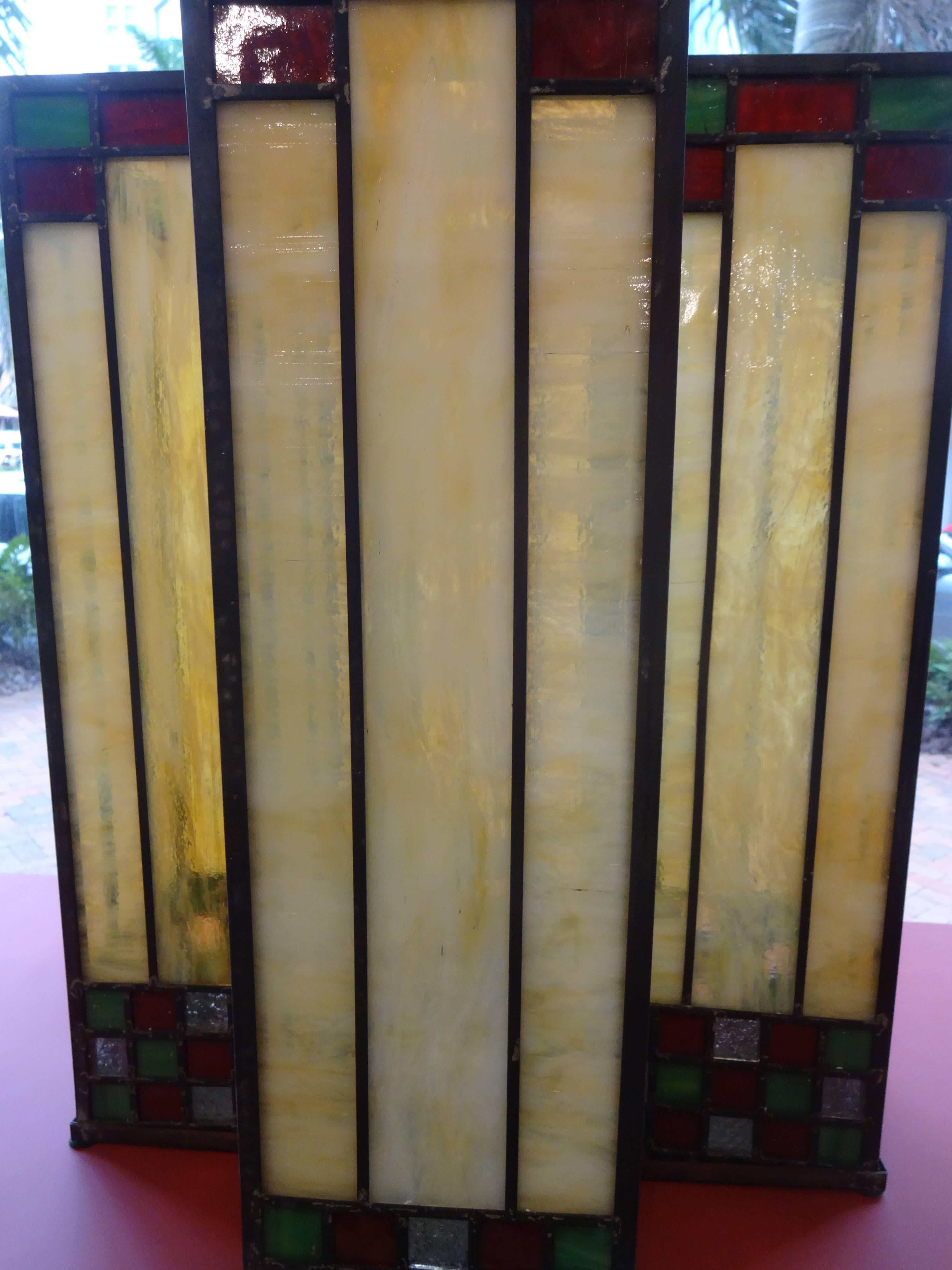 Pair Frank Lloyd Wright Studio Prairie Stain Glass Light Fixtures at ...
