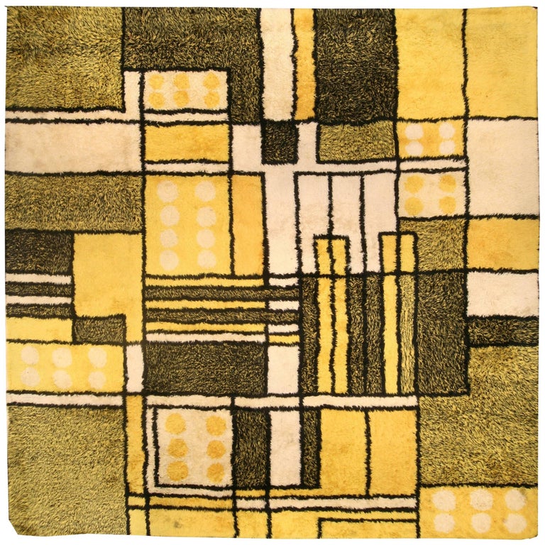 Yellow Vintage Modernist Rug at 1stDibs