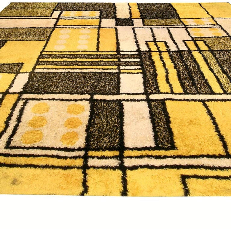 Yellow Vintage Modernist Rug at 1stDibs