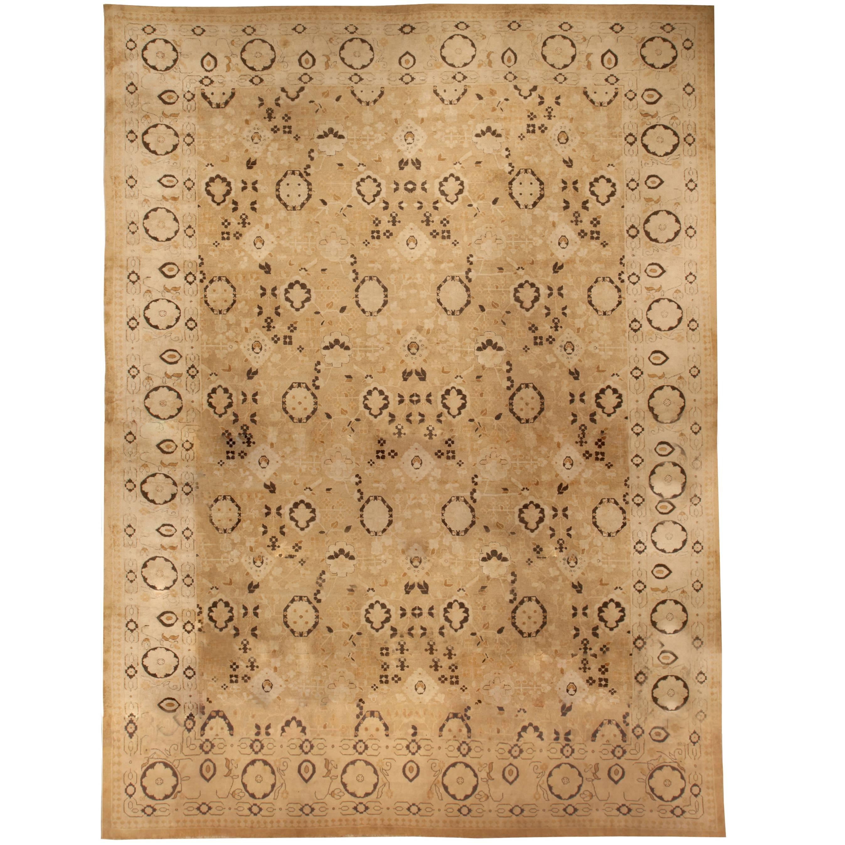 Antique Indian Agra Carpet, Handmade Rug, Green - Blue, Taupe, Beige ...