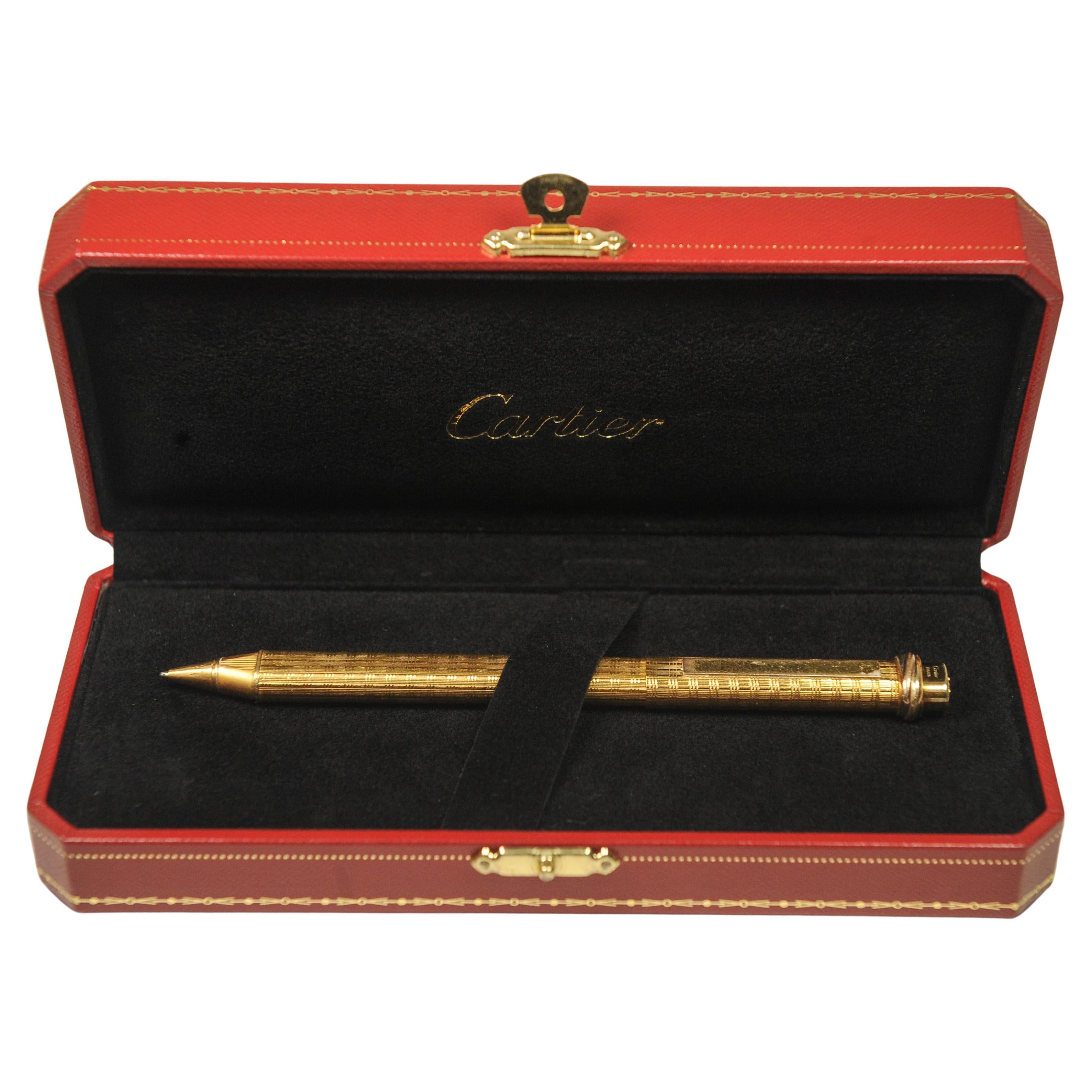 Cartier 18 Carat Gold Plated Trinity Vendome Ballpoint Pen With Cartier ...