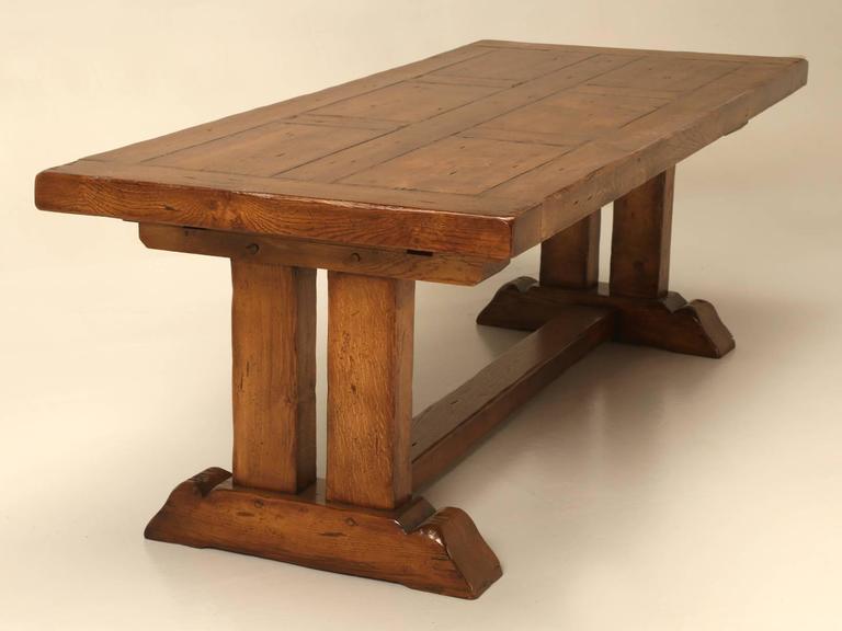 French Oak Trestle Dining Table with Two Leaves at 1stDibs