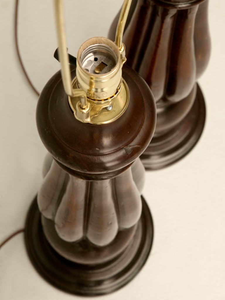 Pair of English Mahogany Table Lamps Restored For Sale at 1stDibs