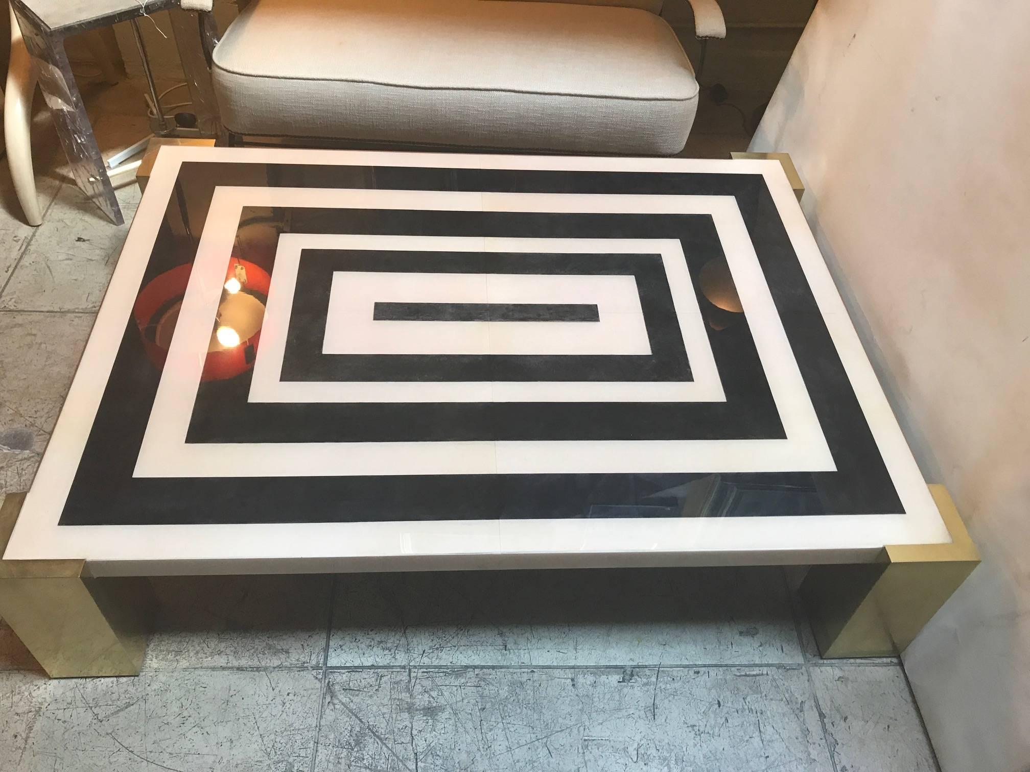 Kubo Design Large Parchment and Brass Cube Base Coffee Table at 1stDibs