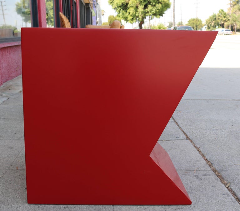 Architectural Cherry Red Lacquer Geometric Shaped Nightstands, Pair at ...