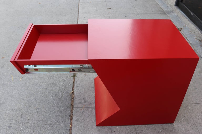 Architectural Cherry Red Lacquer Geometric Shaped Nightstands, Pair at ...