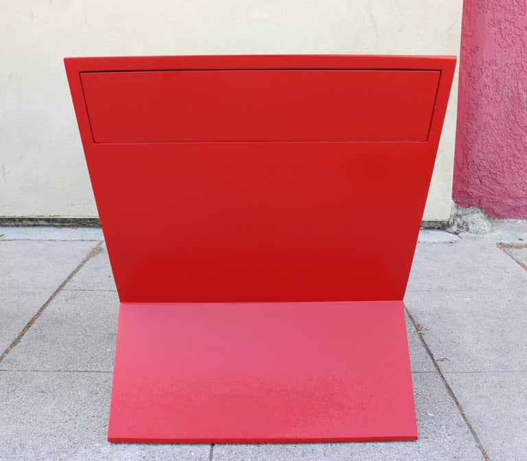 Architectural Cherry Red Lacquer Geometric Shaped Nightstands, Pair at ...