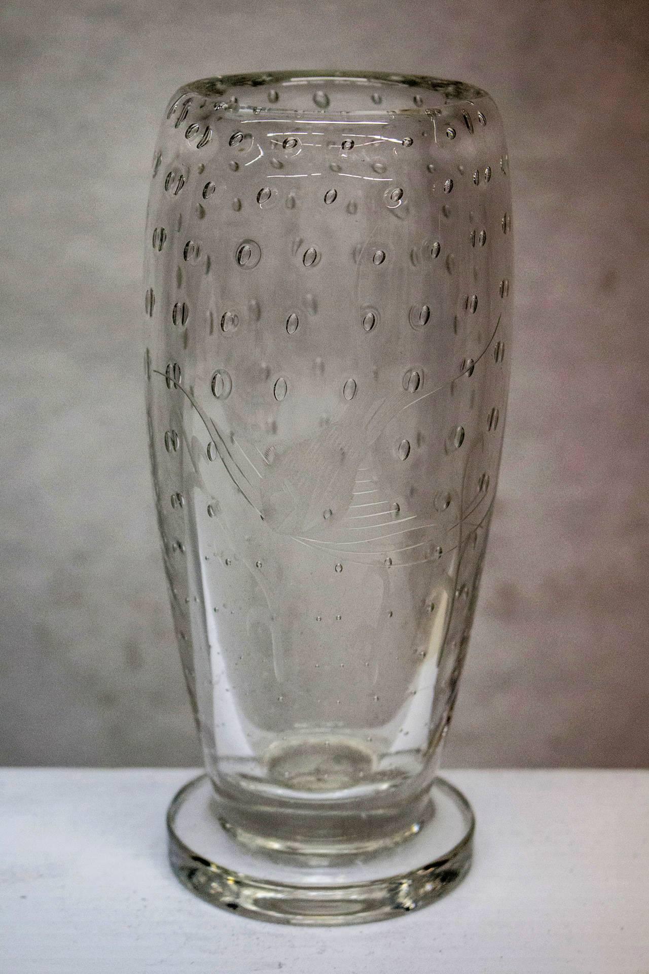 Little Glass Vase with Fish Etching at 1stDibs