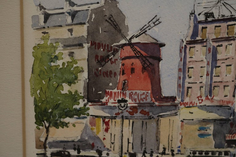 Framed Watercolor of the Moulin Rouge by French Artist Pipo at 1stDibs