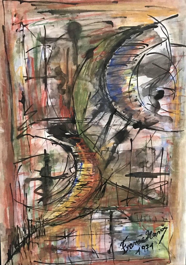 Tumultuous Abstract Watercolor and Pastel by French Painter France Cami ...