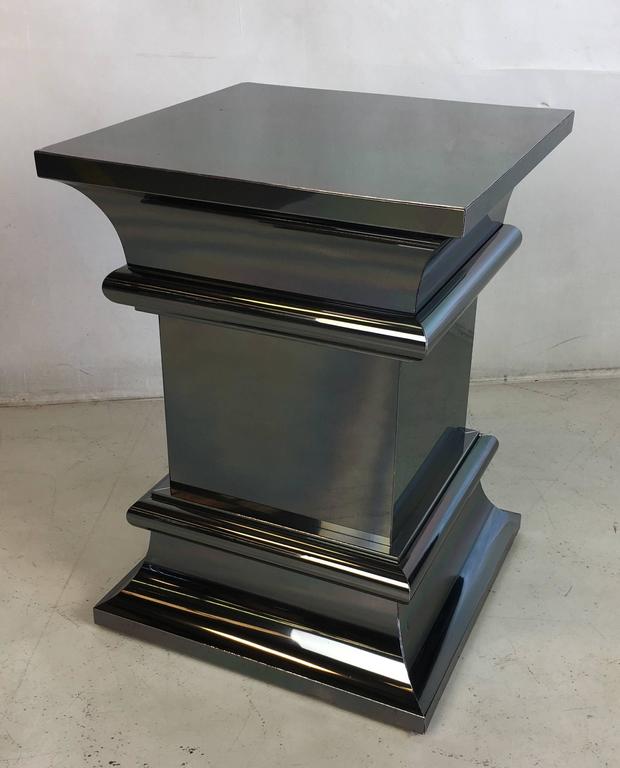 Pair of Gunmetal Chrome Column Form Side Tables For Sale at 1stDibs