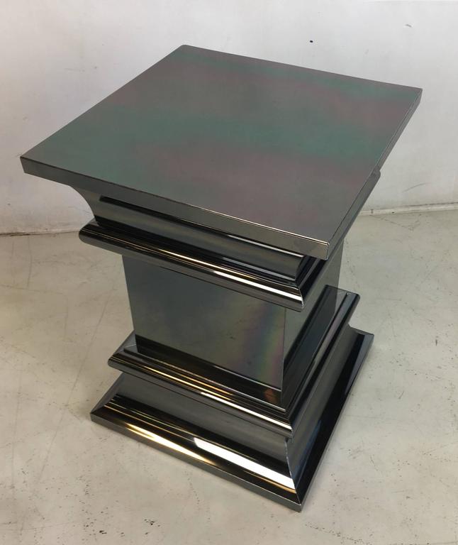 Pair of Gunmetal Chrome Column Form Side Tables For Sale at 1stDibs