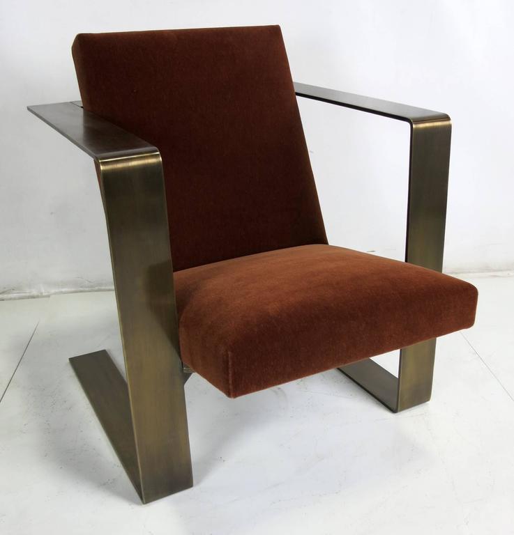 Pair of Bronze Frame Cantilevered Lounge Chairs at 1stDibs