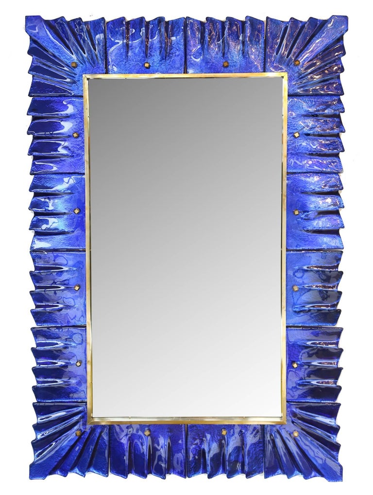 Rectangular Murano Cobalt Blue Glass Mirror For Sale at 1stDibs
