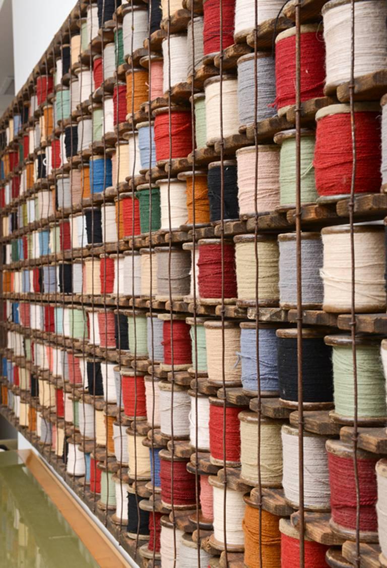 Industrial Folk Art Wool Yarn Bobbin Rack at 1stDibs