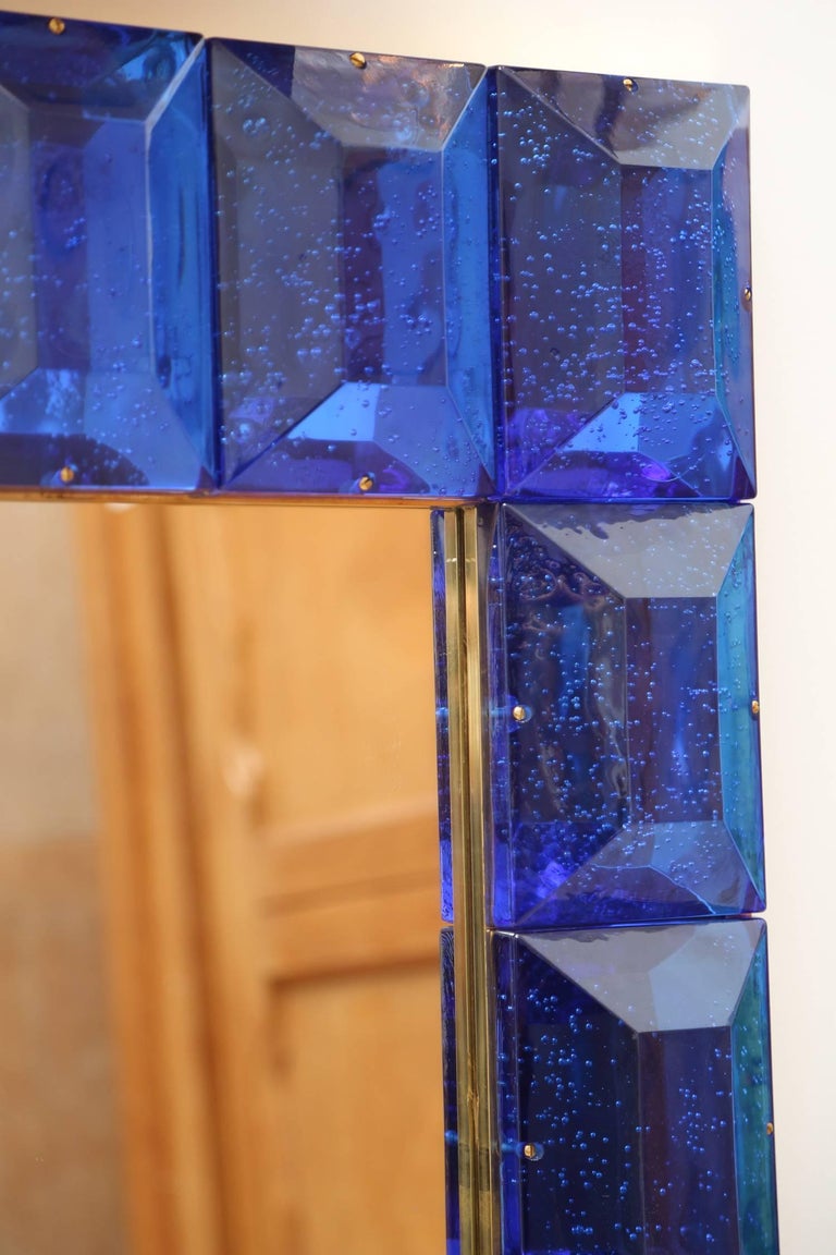 Customizable Faceted Murano Glass Mirror In Cobalt Blue For Sale At 1stdibs