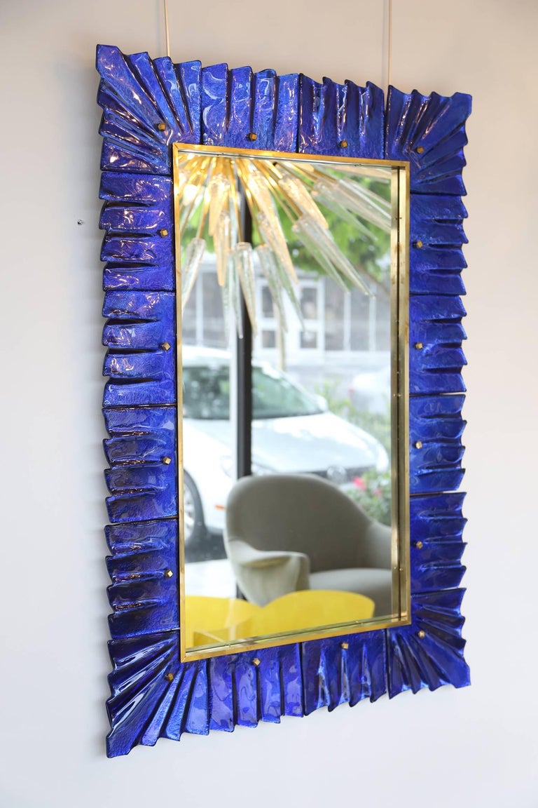 Rectangular Murano Cobalt Blue Glass Mirror For Sale at 1stDibs