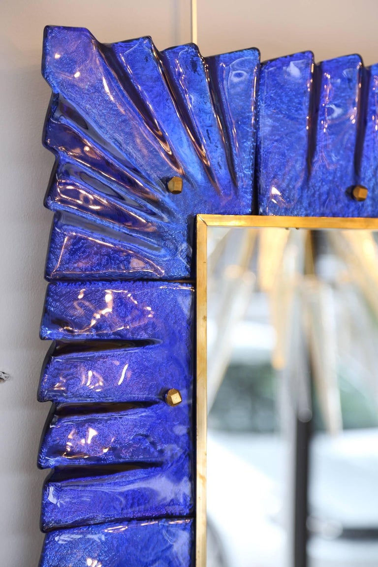 Rectangular Murano Cobalt Blue Glass Mirror For Sale at 1stDibs
