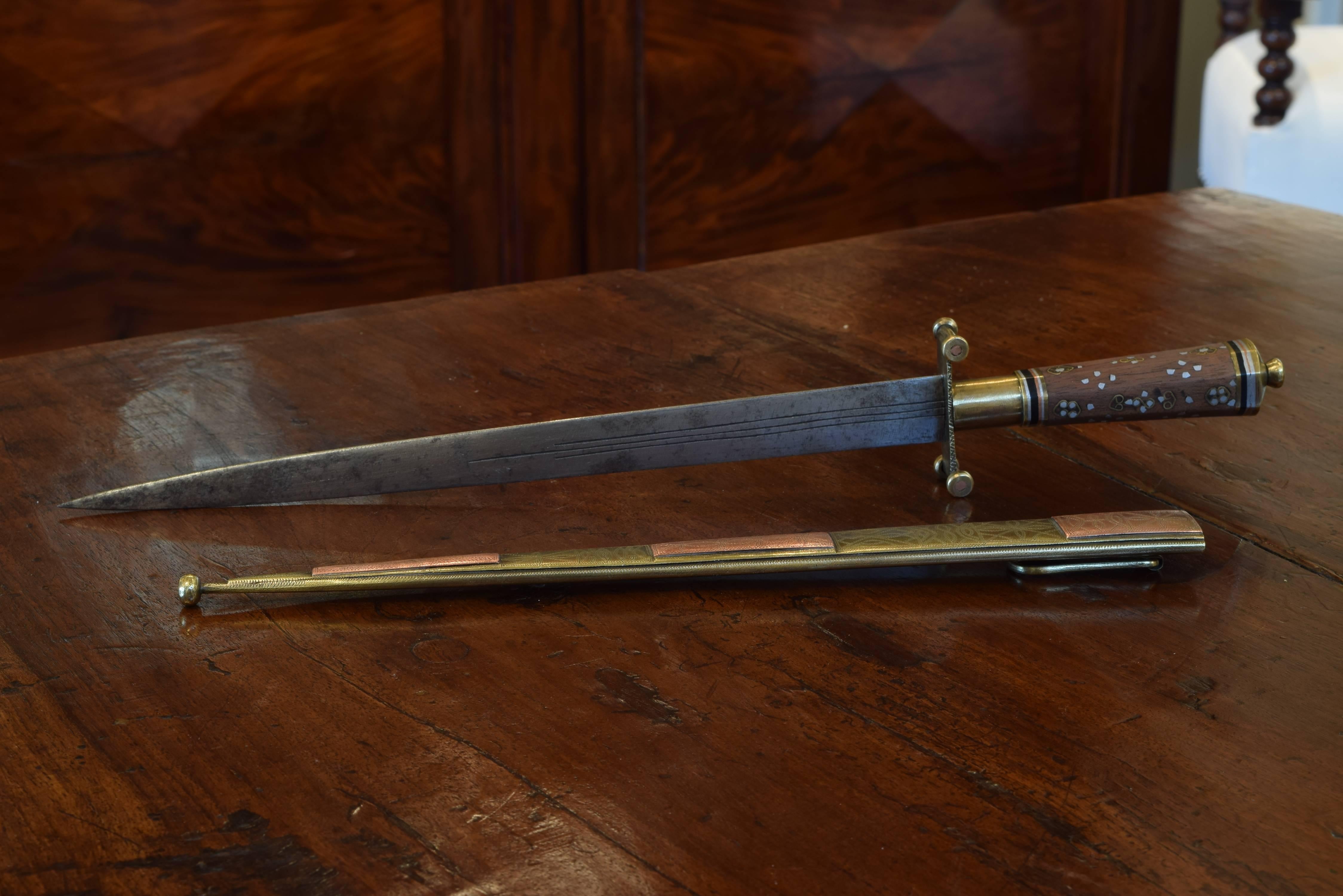 Moroccan Dagger Inlaid with Mother-of-pearl and Brass, Brass and Copper ...