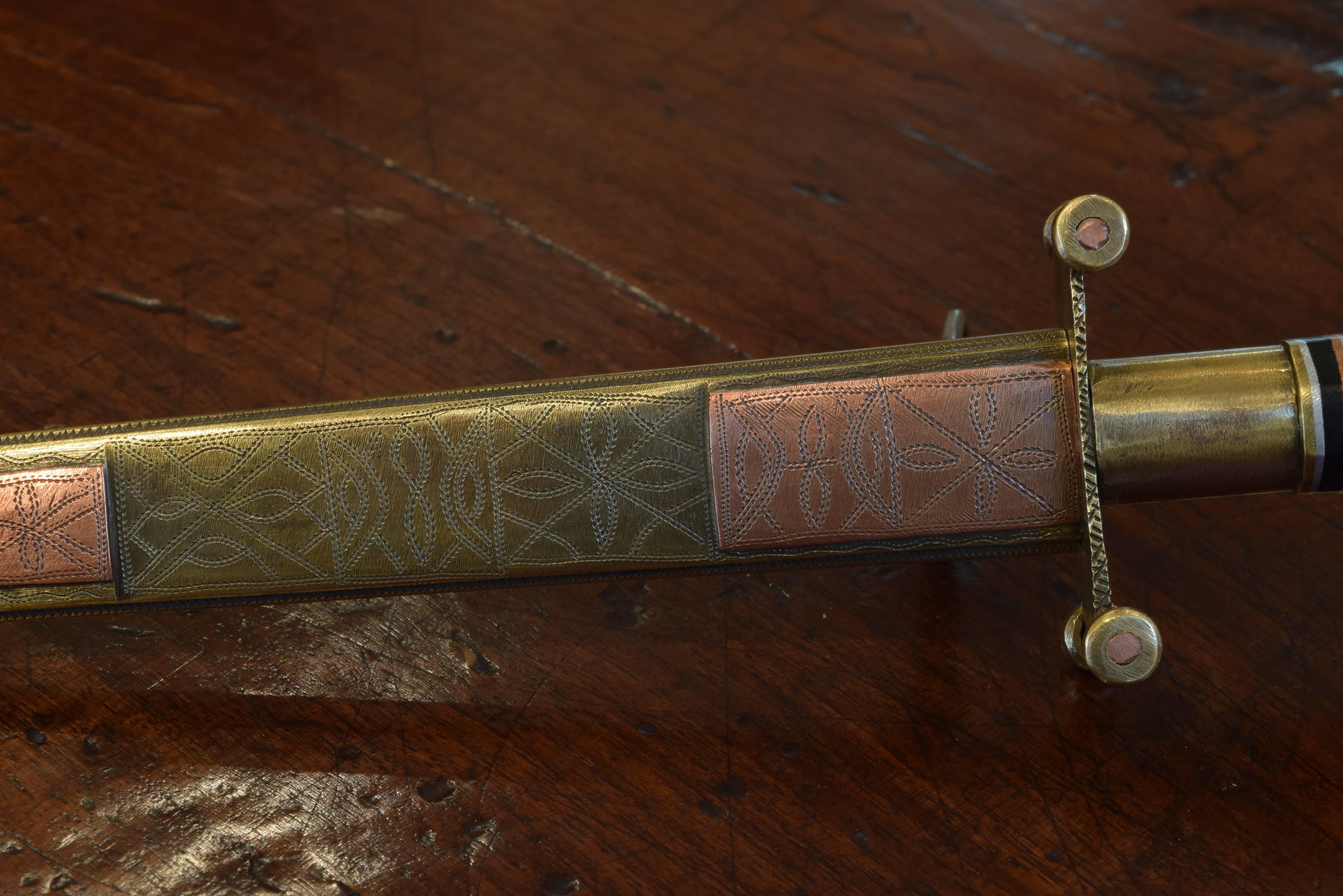 Moroccan Dagger Inlaid with Mother-of-pearl and Brass, Brass and Copper ...
