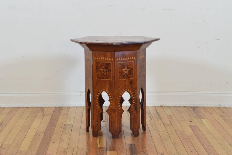 Continental Octagonal Folding Table, Various Woods, Pewter Inlay at 1stDibs