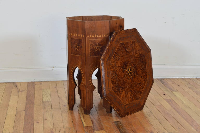 Continental Octagonal Folding Table, Various Woods, Pewter Inlay at 1stDibs