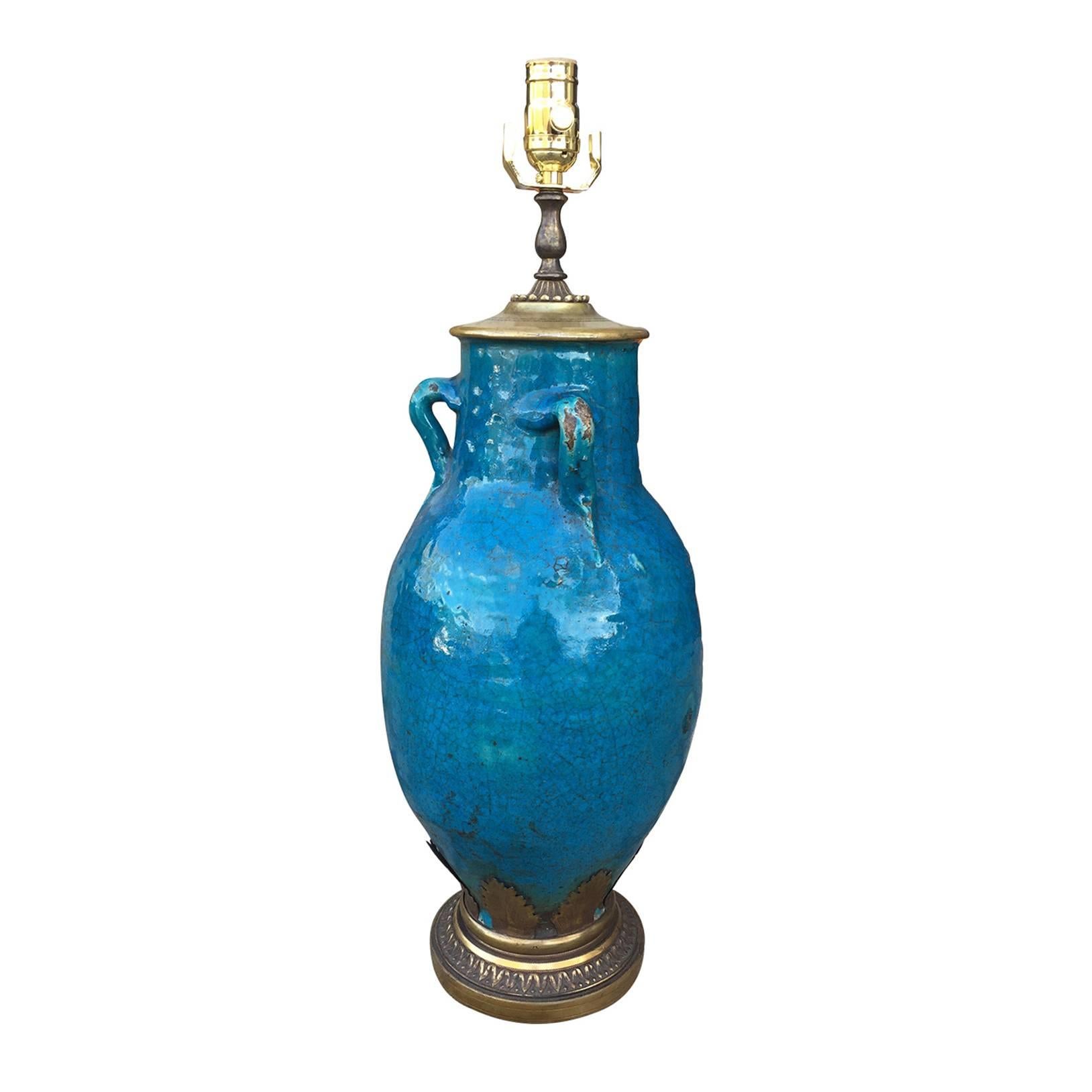Incredible Late 19th/Early 20th Century French Blue Pottery Lamp at 1stDibs
