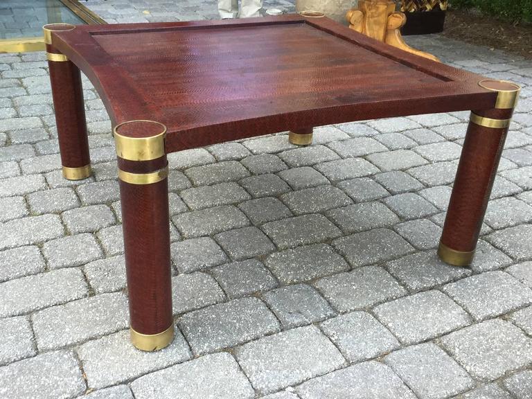 Python and Brass Round Leg Coffee Table Attributed to Karl Springer ...