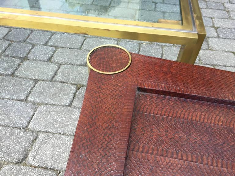 Python and Brass Round Leg Coffee Table Attributed to Karl Springer ...