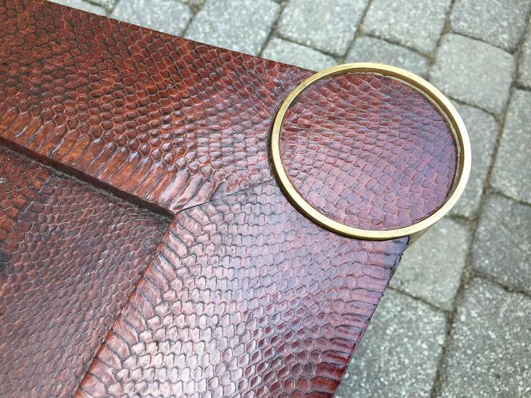 Python and Brass Round Leg Coffee Table Attributed to Karl Springer ...