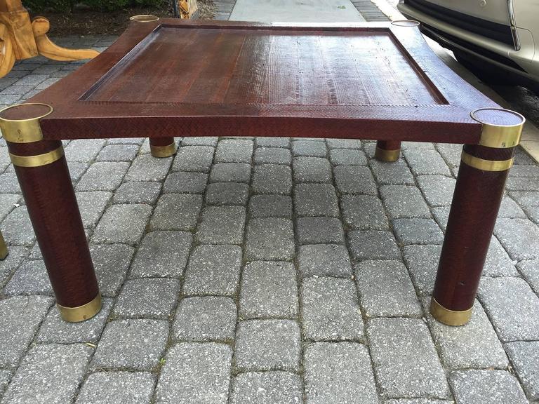 Python and Brass Round Leg Coffee Table Attributed to Karl Springer ...