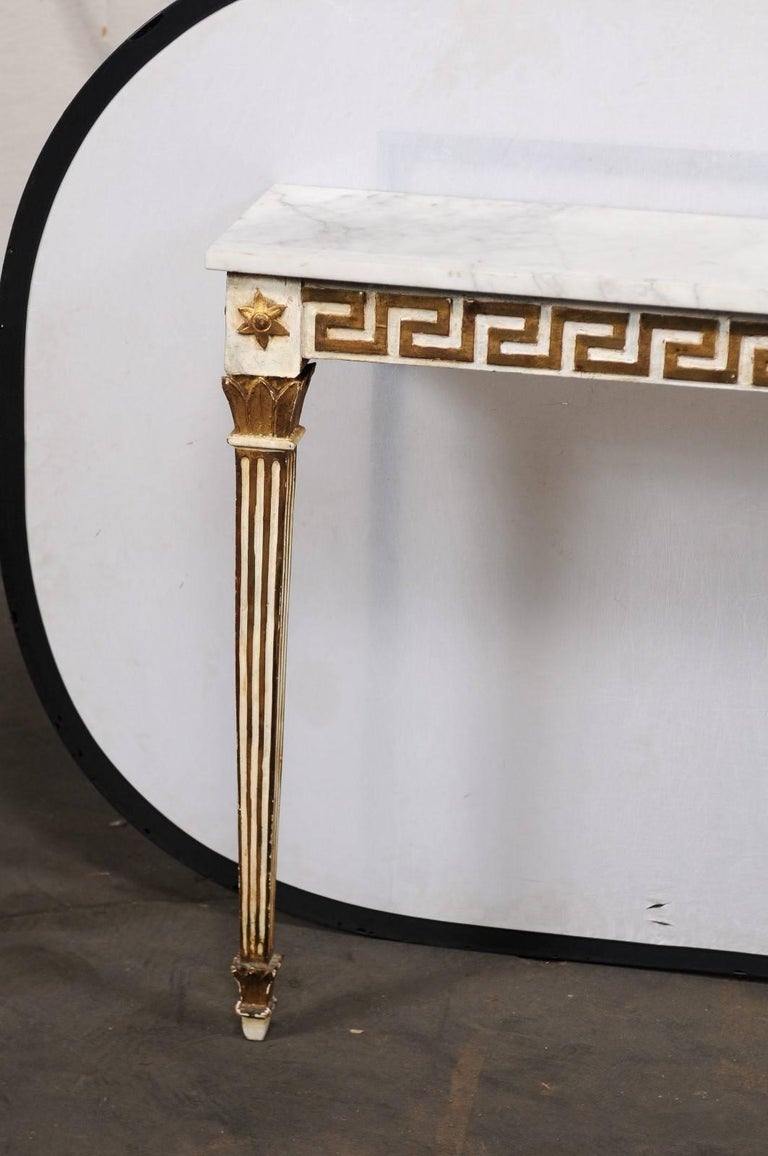 Midcentury Marble Top Skinny Greek key Wall-Mount Console at 1stDibs