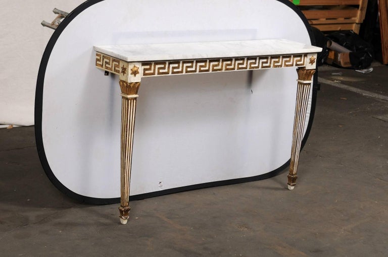Midcentury Marble Top Skinny Greek key Wall-Mount Console at 1stDibs