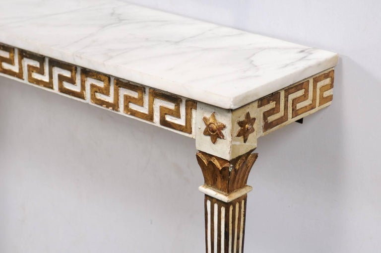 Midcentury Marble Top Skinny Greek key Wall-Mount Console at 1stDibs