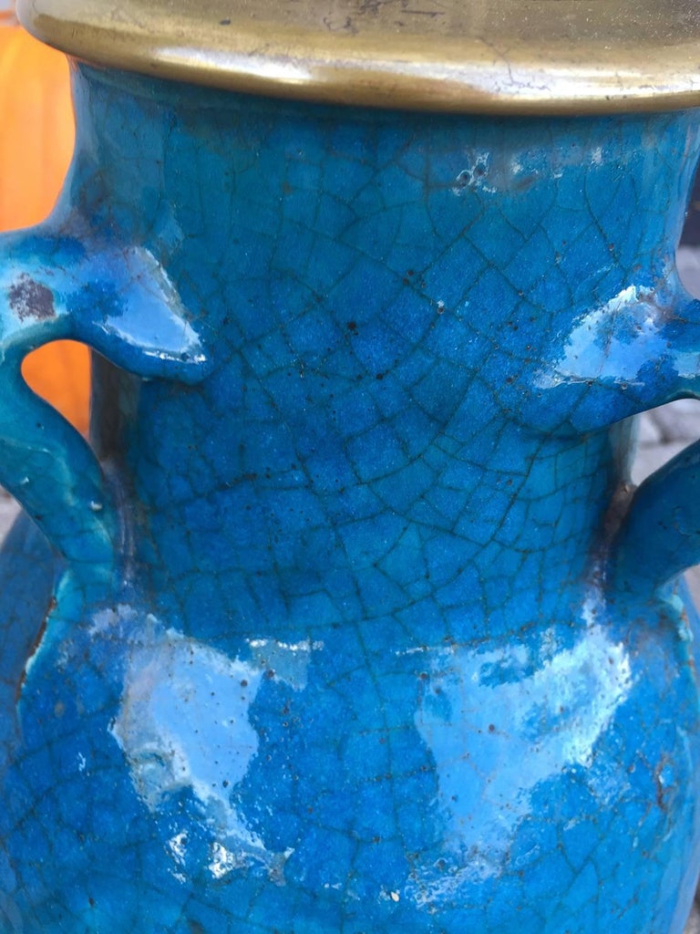 Incredible Late 19th/Early 20th Century French Blue Pottery Lamp at 1stDibs