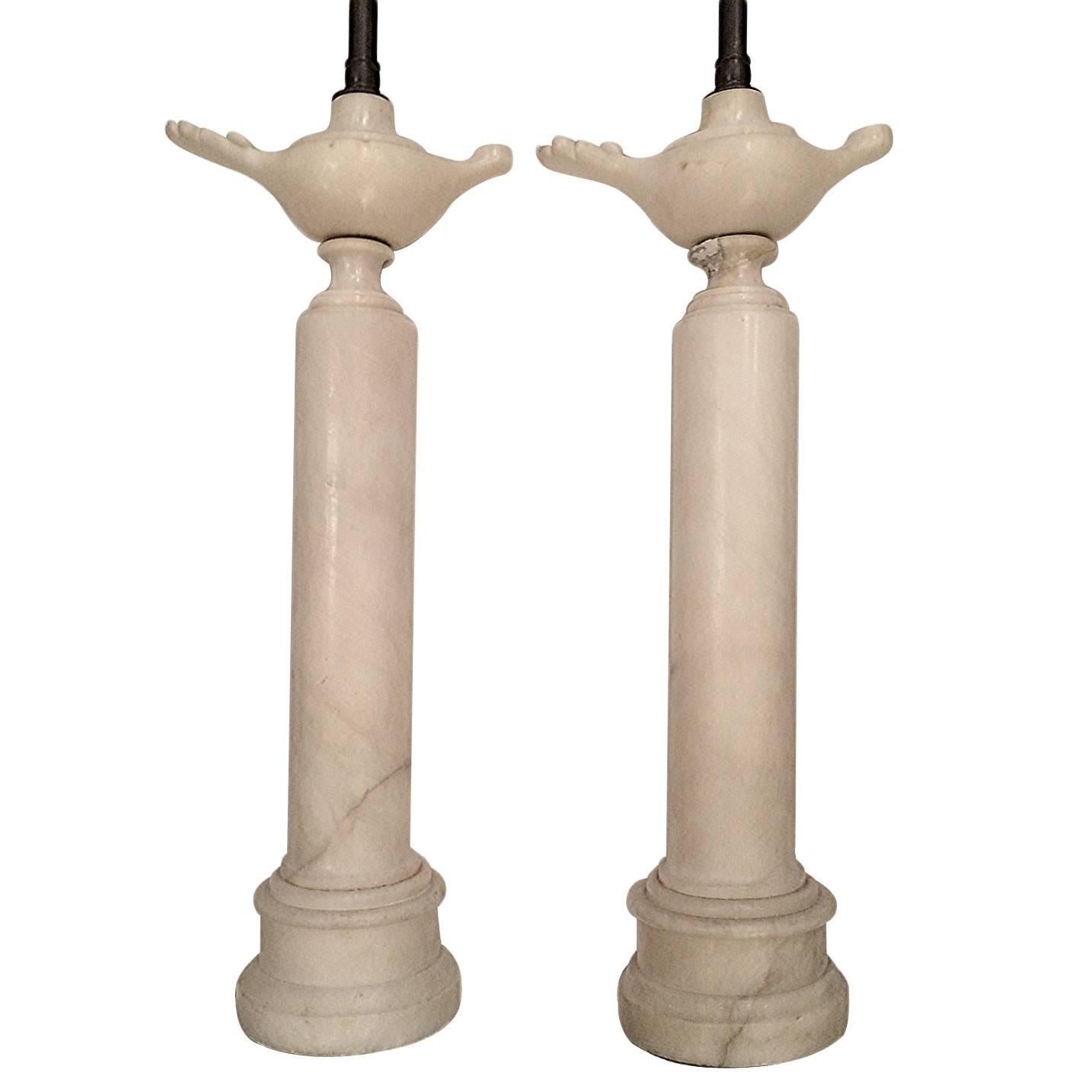 Pair of Oil Lamp Shaped Alabaster Lamps at 1stDibs