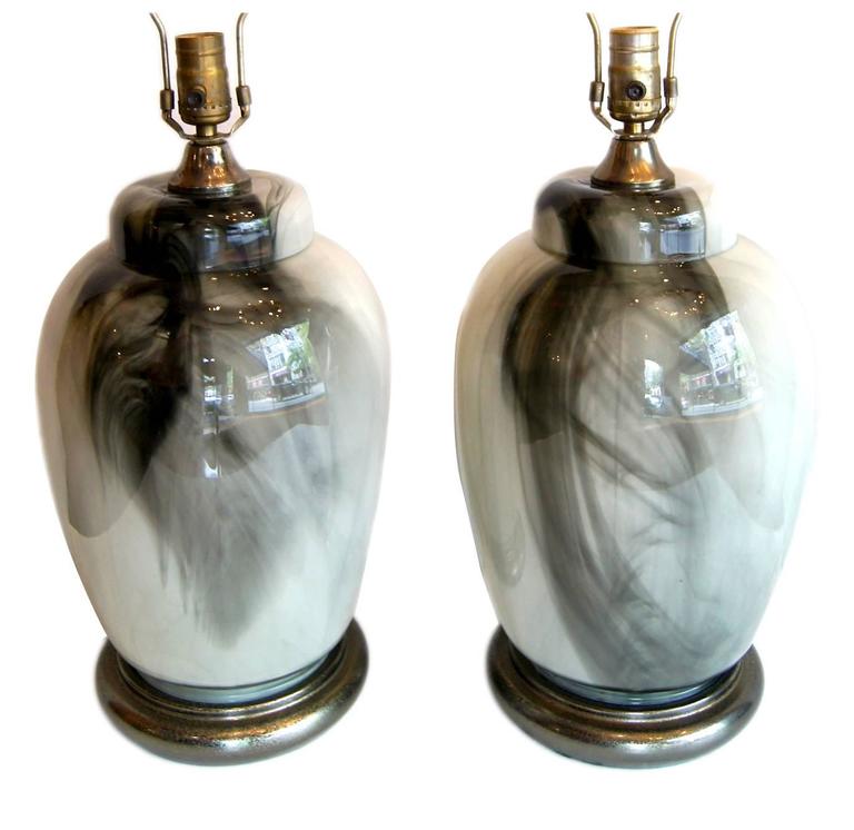 Pair of "Smoke" Glass Table Lamps For Sale at 1stDibs