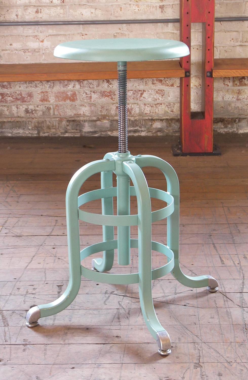 1930s American Vintage Metal Medical Stool, Adjustable, Seafoam Green ...