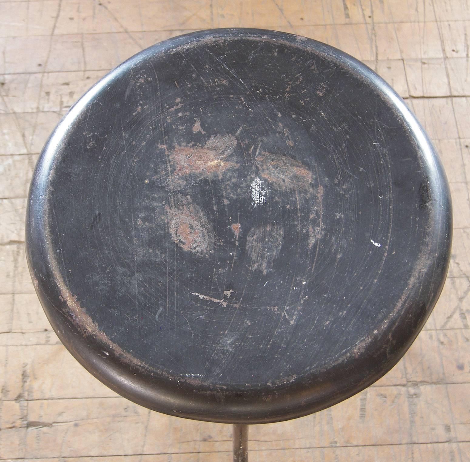 Vintage Black Metal Medical Stool with Three Legs, Adjustable Seat ...