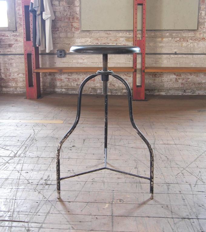 Vintage Black Metal Medical Stool with Three Legs, Adjustable Seat ...