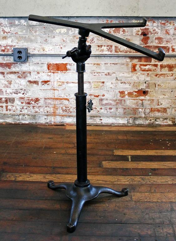 Vintage Pedestal Table Cast Iron Wood Tilt Top Artist Drafting Music ...
