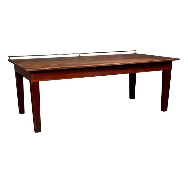 Vintage Wooden Store Display Table with Brass Rail at 1stDibs